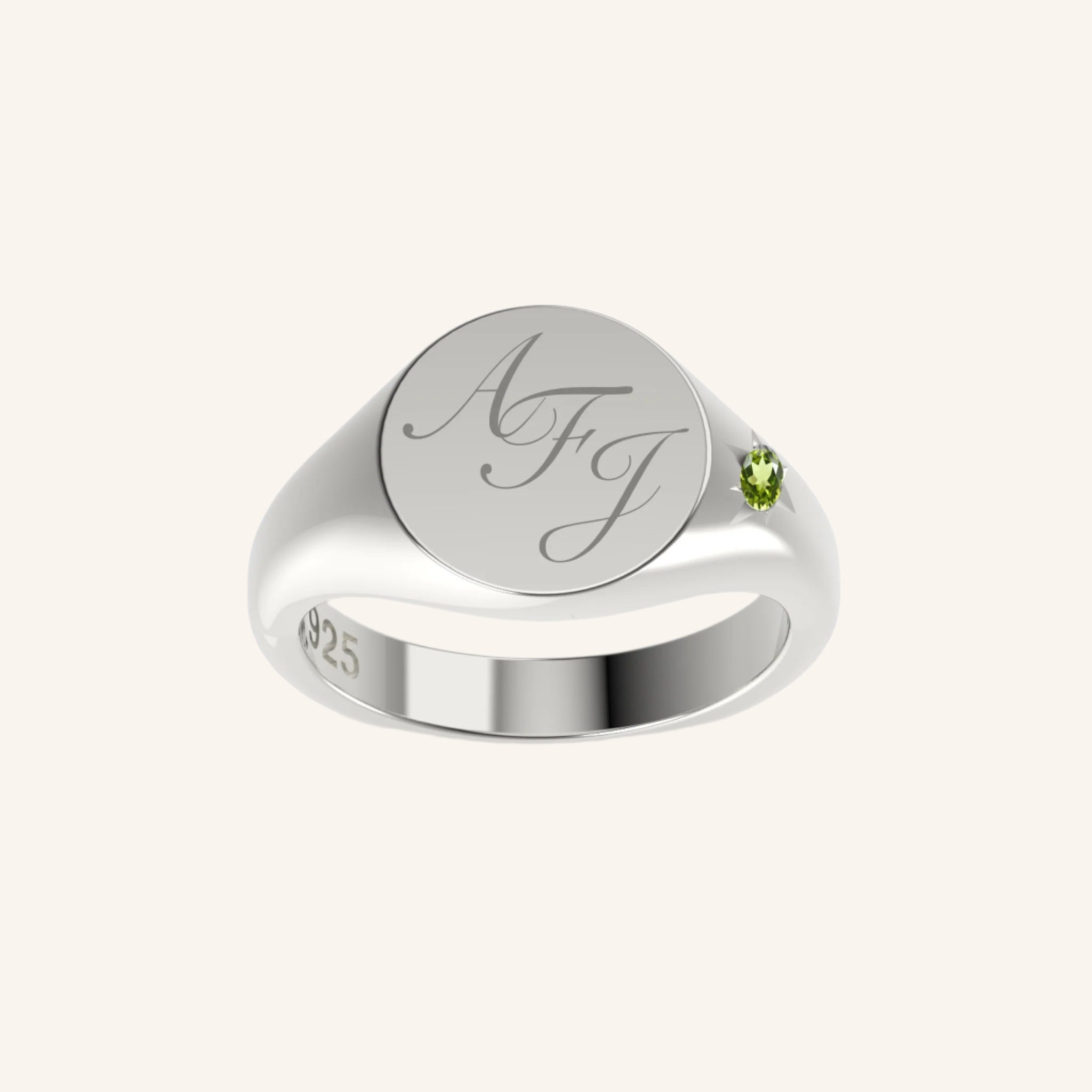 Silver Pinky Signet With Engraving & Mini Gem – Alexandra Finch Jewellery